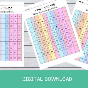 Counting Numbers 1 to 100 Printable Number Charts Numbers Activity for ...