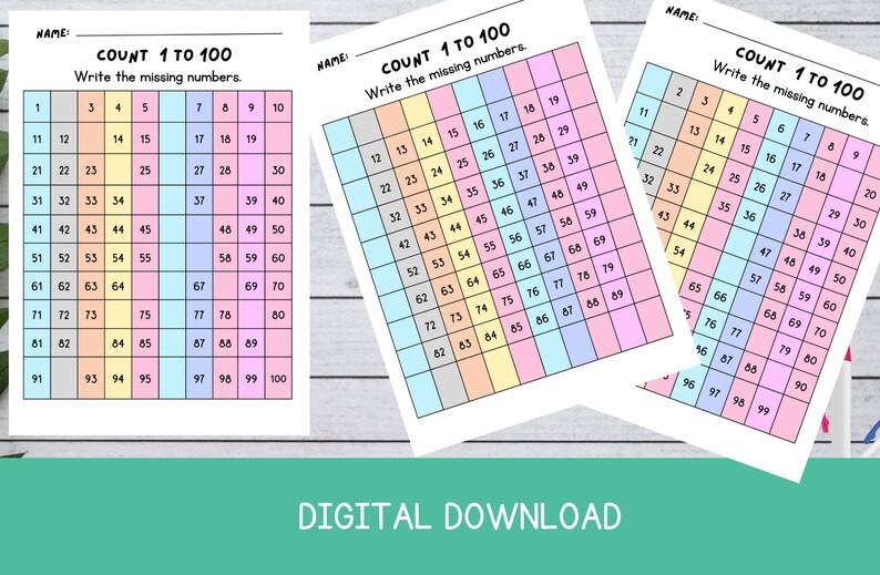 Counting Numbers 1 to 100 Printable Number Charts Numbers Activity for ...