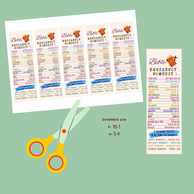 Bible Emergency Numbers Bookmark Printable, Emergency Bible Verse ...