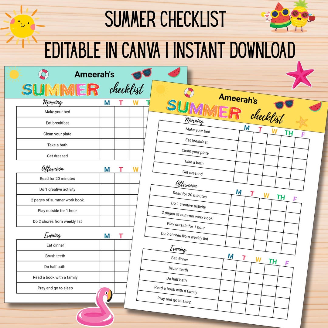 Summer Checklist for Kids | Chore Chart for Kids | Summer Rules ...