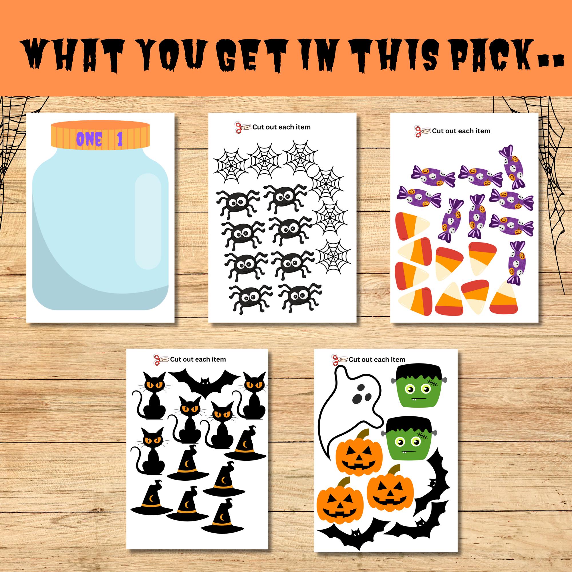 Halloween Counting Activity for Kids, Fall Activity Number Sorting Jars ...
