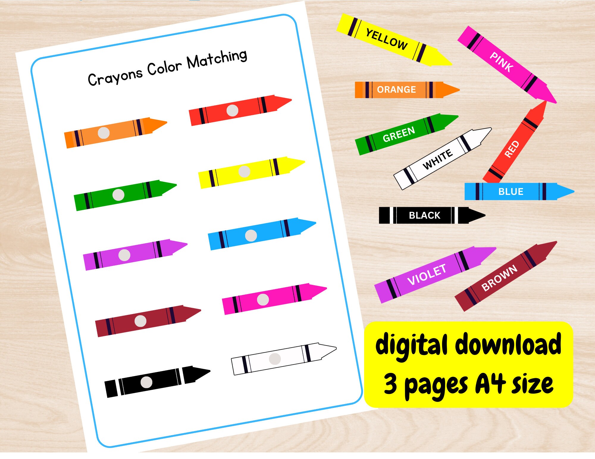 Color Matching Game, Busy Book Printable, Crayons Color Matching, Color ...