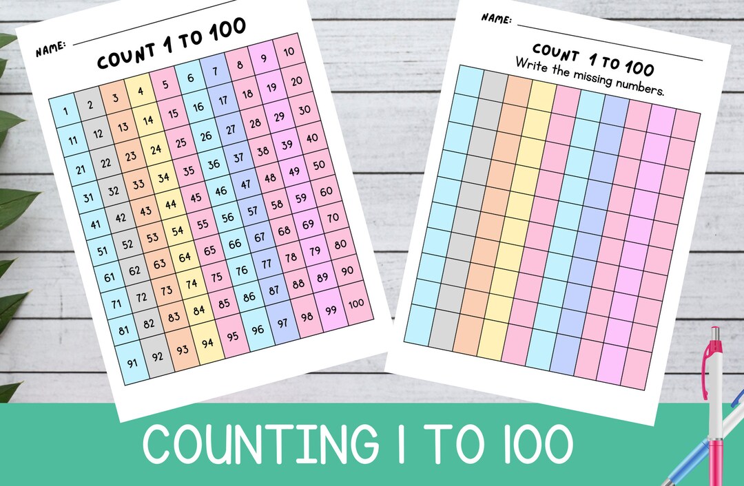 Counting Numbers 1 to 100 Printable Number Charts Numbers Activity for ...