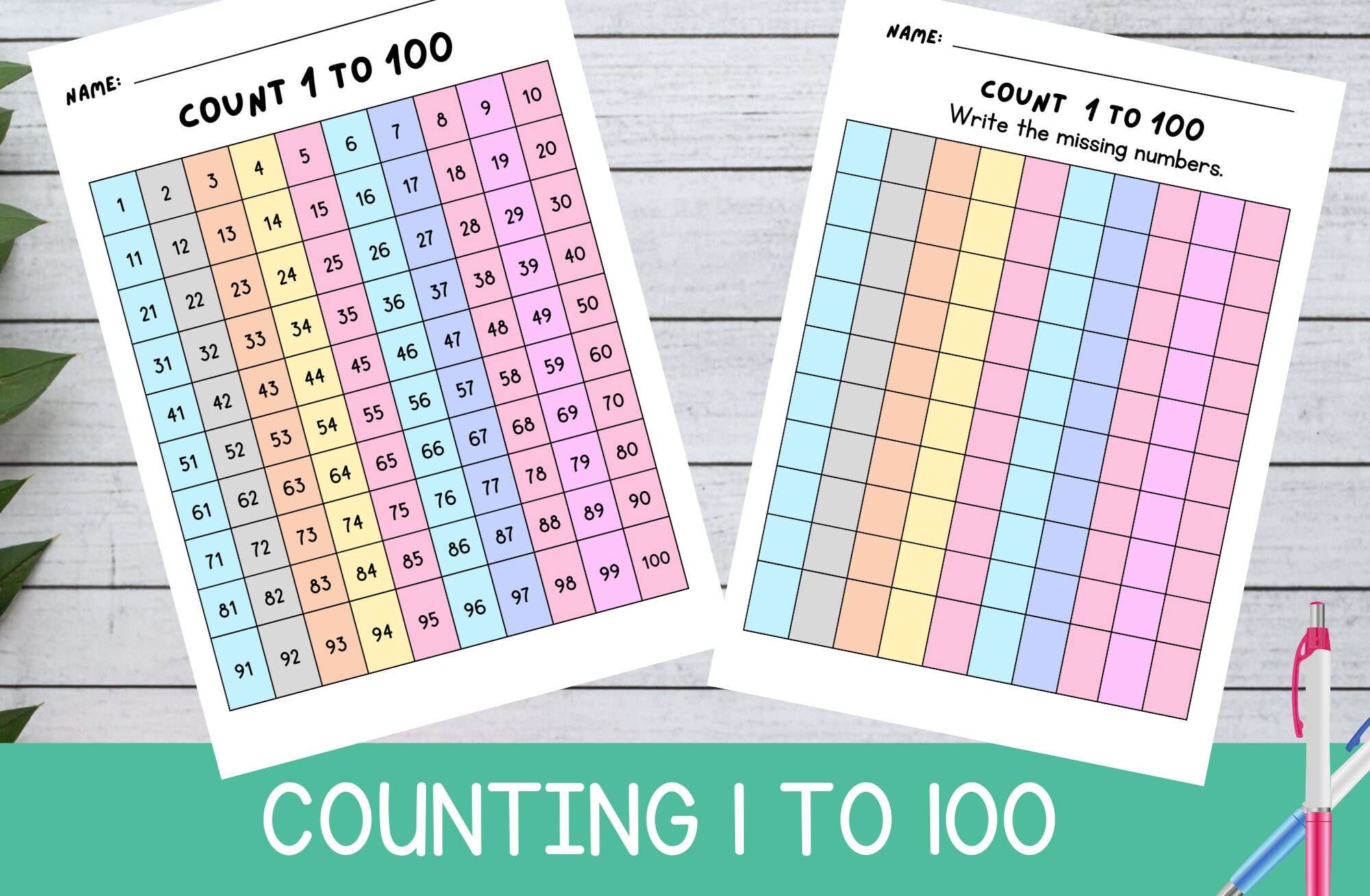 Counting Numbers 1 to 100 Printable Number Charts Numbers Activity for ...