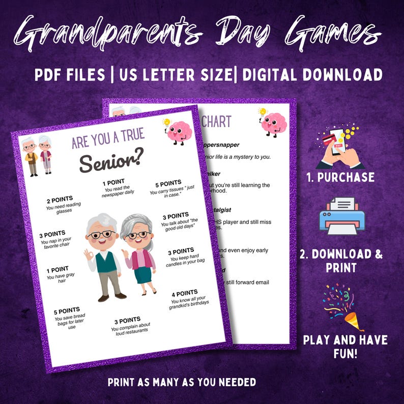 Grandparents Day Game Bundle, Printable Games for Seniors (digital ...