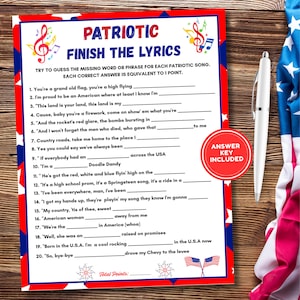 4th of July, Patriotic Finish the Lyrics Game, Patriotic Trivia ...