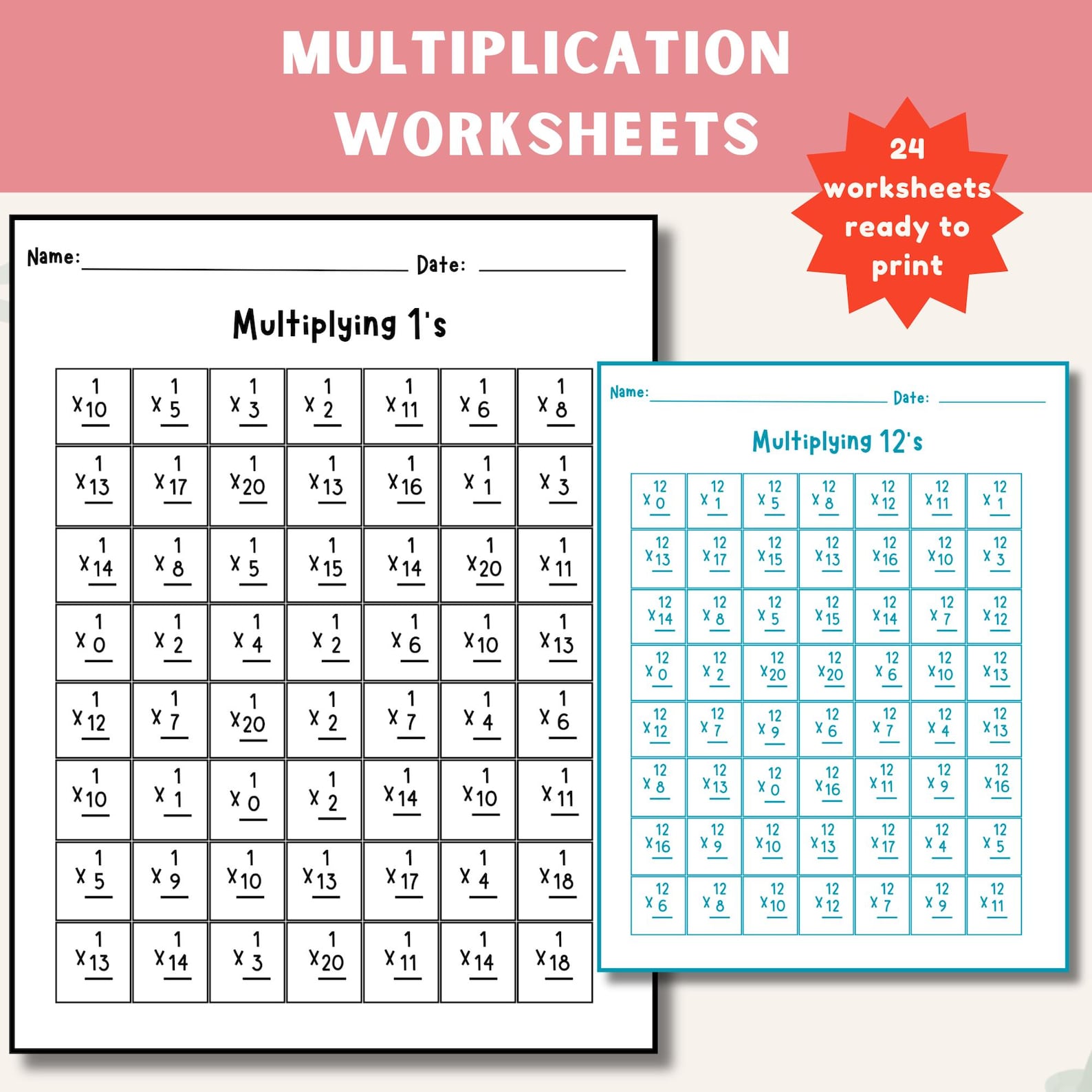 24 Printable Multiplying Practice Worksheets. Numbers 1-12. 1st-4th ...