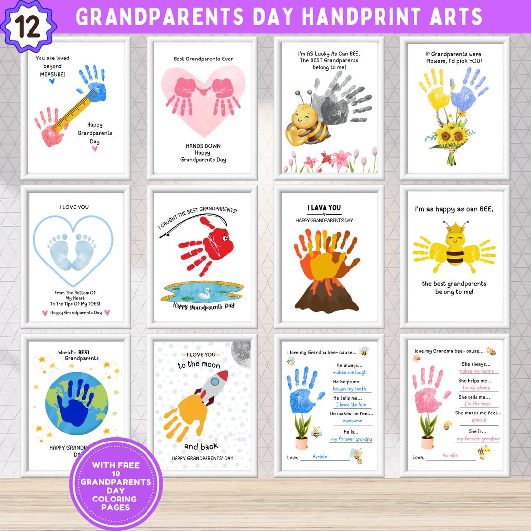 Grandparents Day Handprint Art Bundle, Kids Craft Keepsakes (digital ...