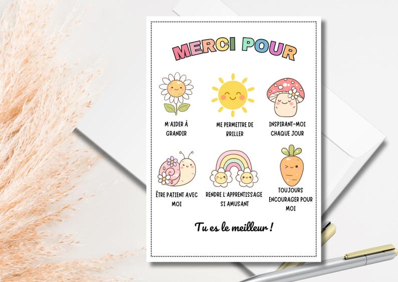 Thank You Card for Teacher in French Printable | French Nursery ...