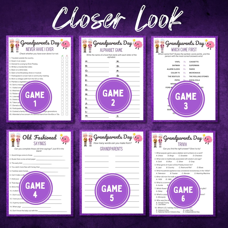 Grandparents Day Game Bundle, Printable Games for Seniors (digital ...