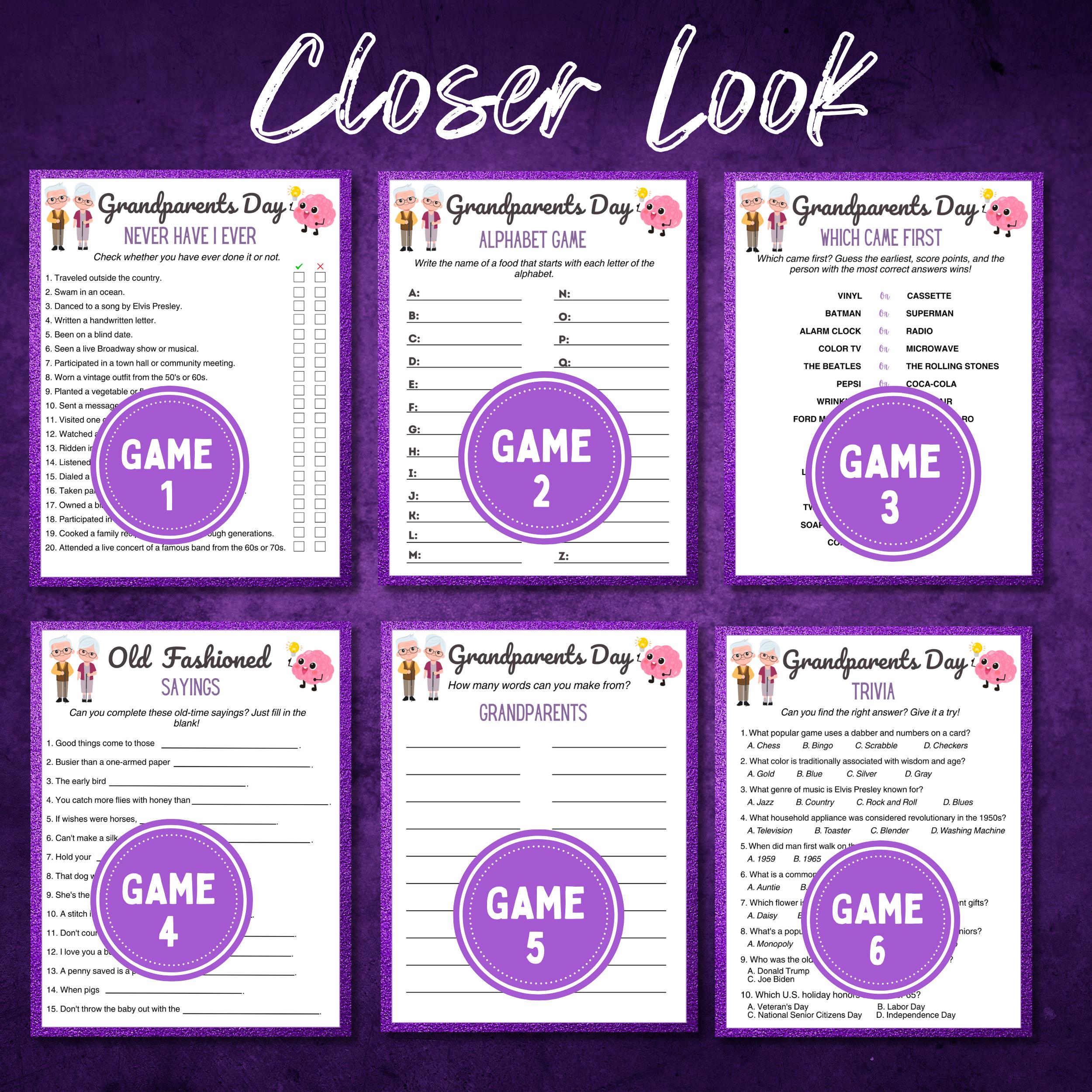 Grandparents Day Game Bundle, Printable Games for Seniors (digital ...