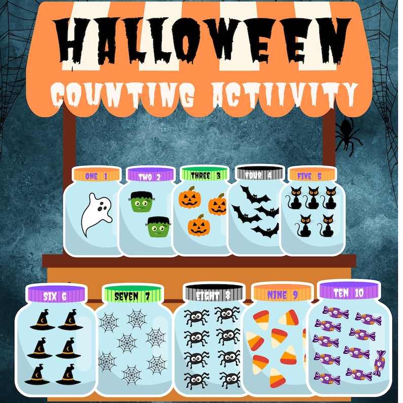 Halloween Counting Activity for Kids, Fall Activity Number Sorting Jars ...
