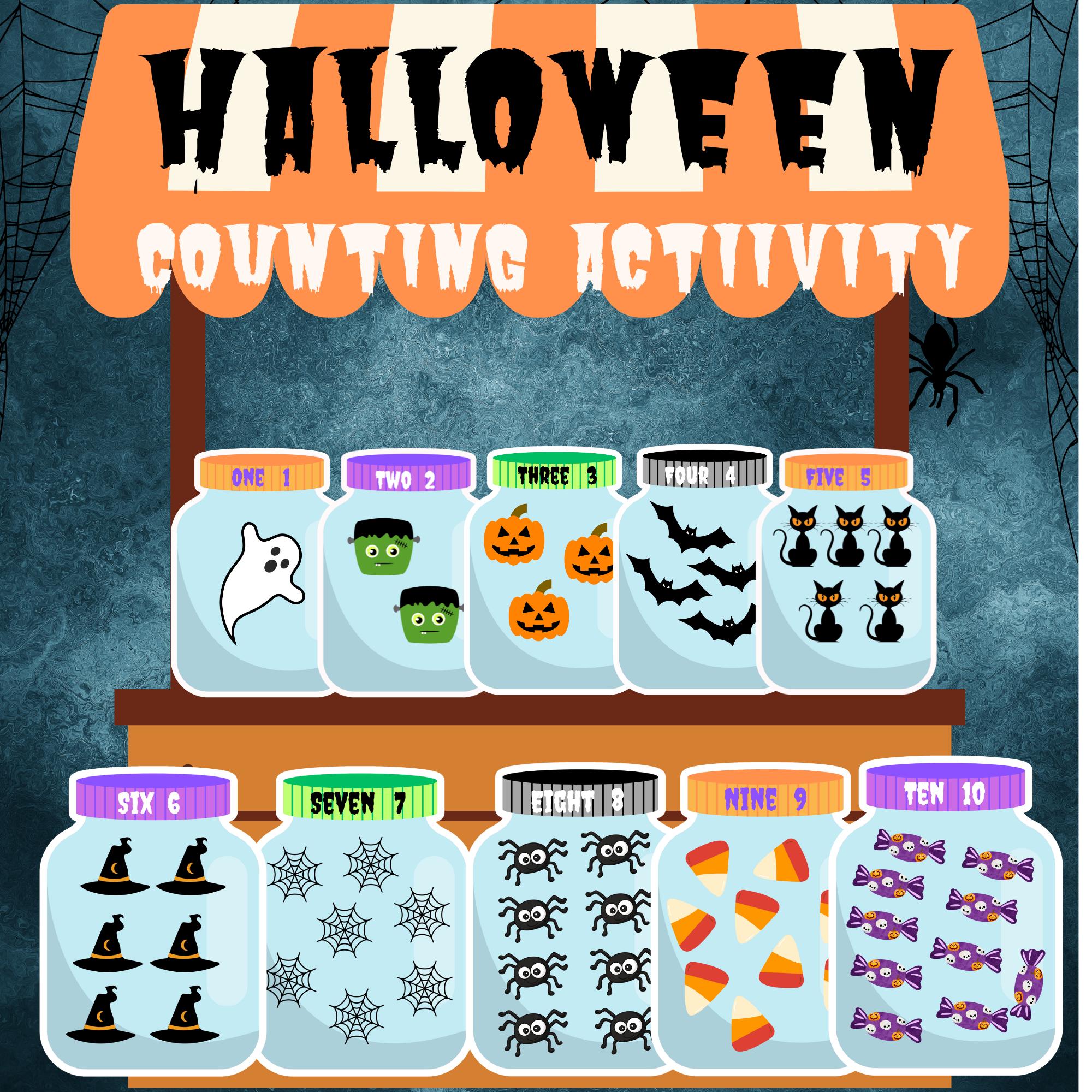 Halloween Counting Activity for Kids, Fall Activity Number Sorting Jars ...