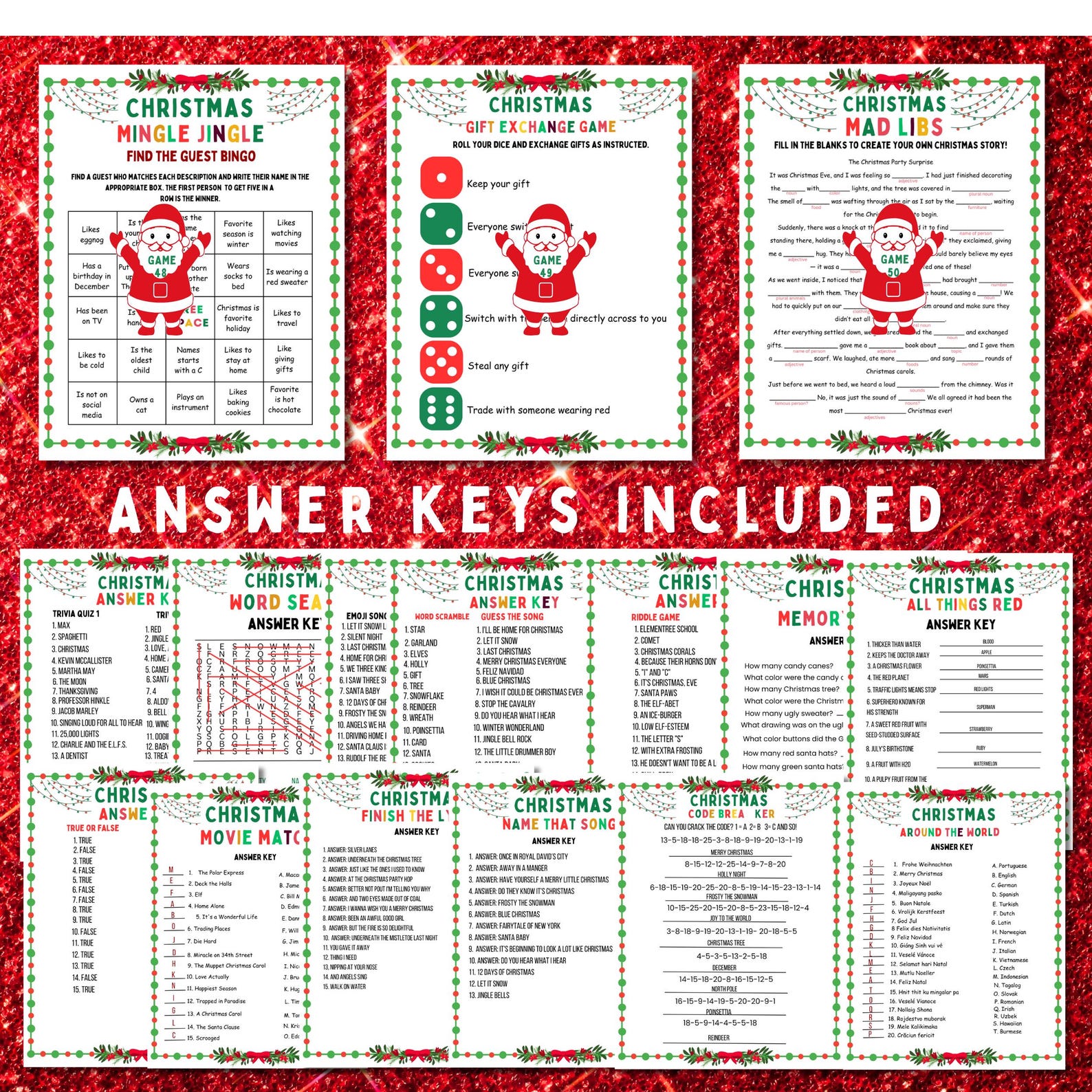 50 Christmas Games Bundle | Printable Holiday Party Games (PDF) - Etsy
