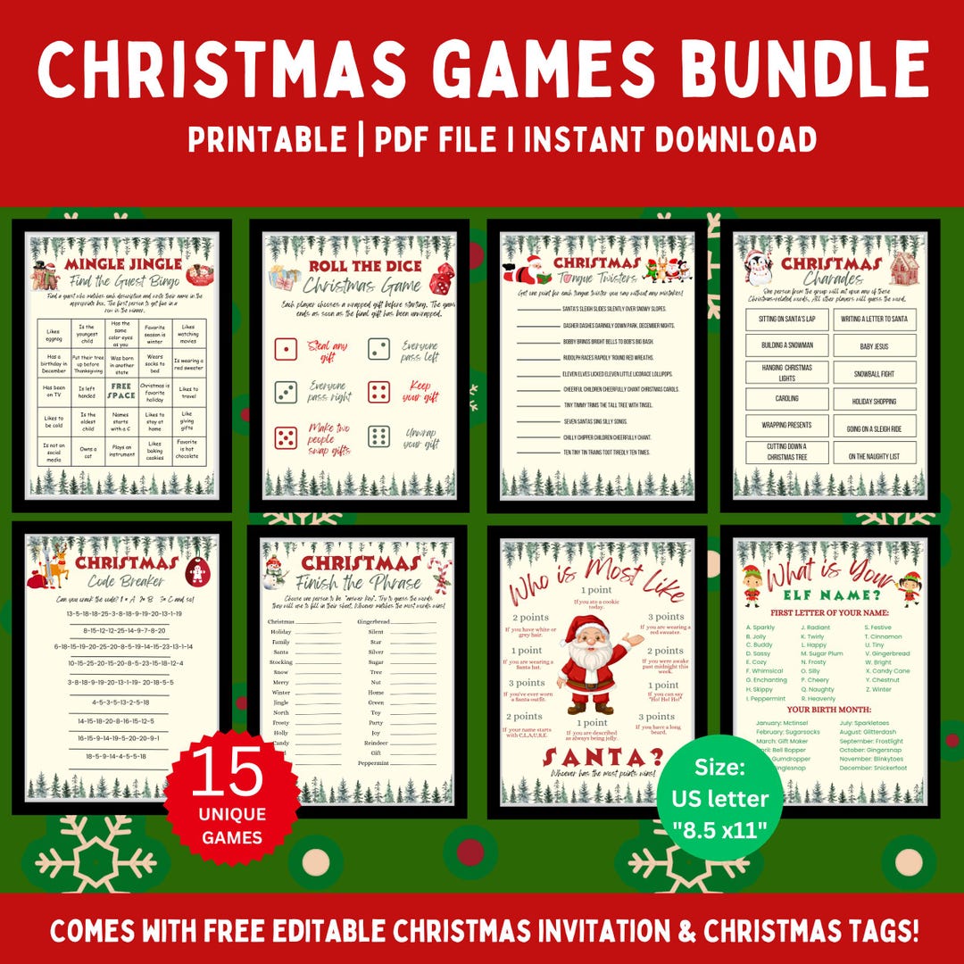 Printable Christmas Game Bundle | Christmas Party Games | Christmas ...