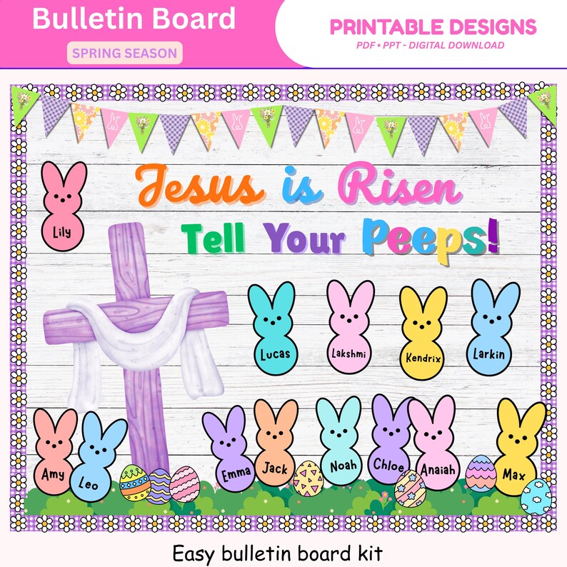 Jesus is Risen Easter Bulletin Board Kit: Personalized Peeps, Classroom ...