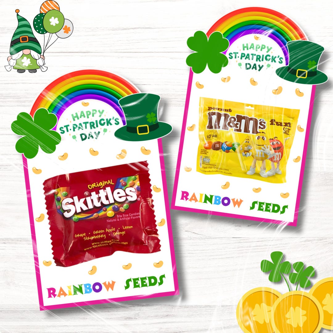 St Patrick's Day Gift Tag, Skittles Rainbow Seeds, Classroom Saint ...