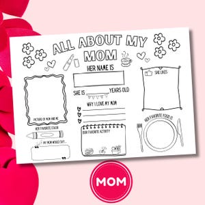 Mother's Day Printable, All About My Mum, Mothers Day Gift, Card for ...