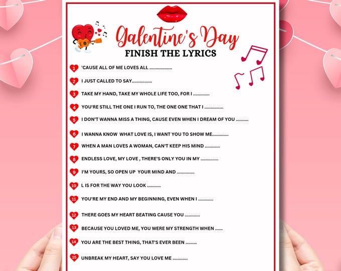 Love Songs Finish the Lyrics Game, Valentine’s Music Trivia, Fun Group ...