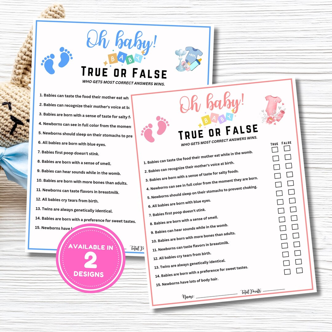 Baby Shower Game True or False | Baby Shower Games Printable | Oh Baby ...