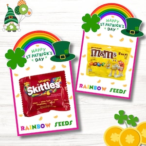 St Patrick's Day Gift Tag, Skittles Rainbow Seeds, Candy Favor Tag ...