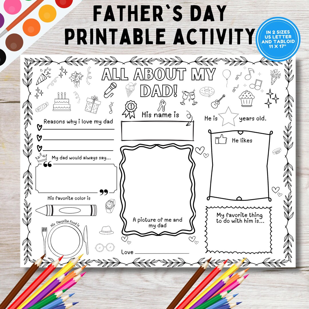 All About My Dad Printable Fathers Day Questionnaire Dad Gift From Kids ...