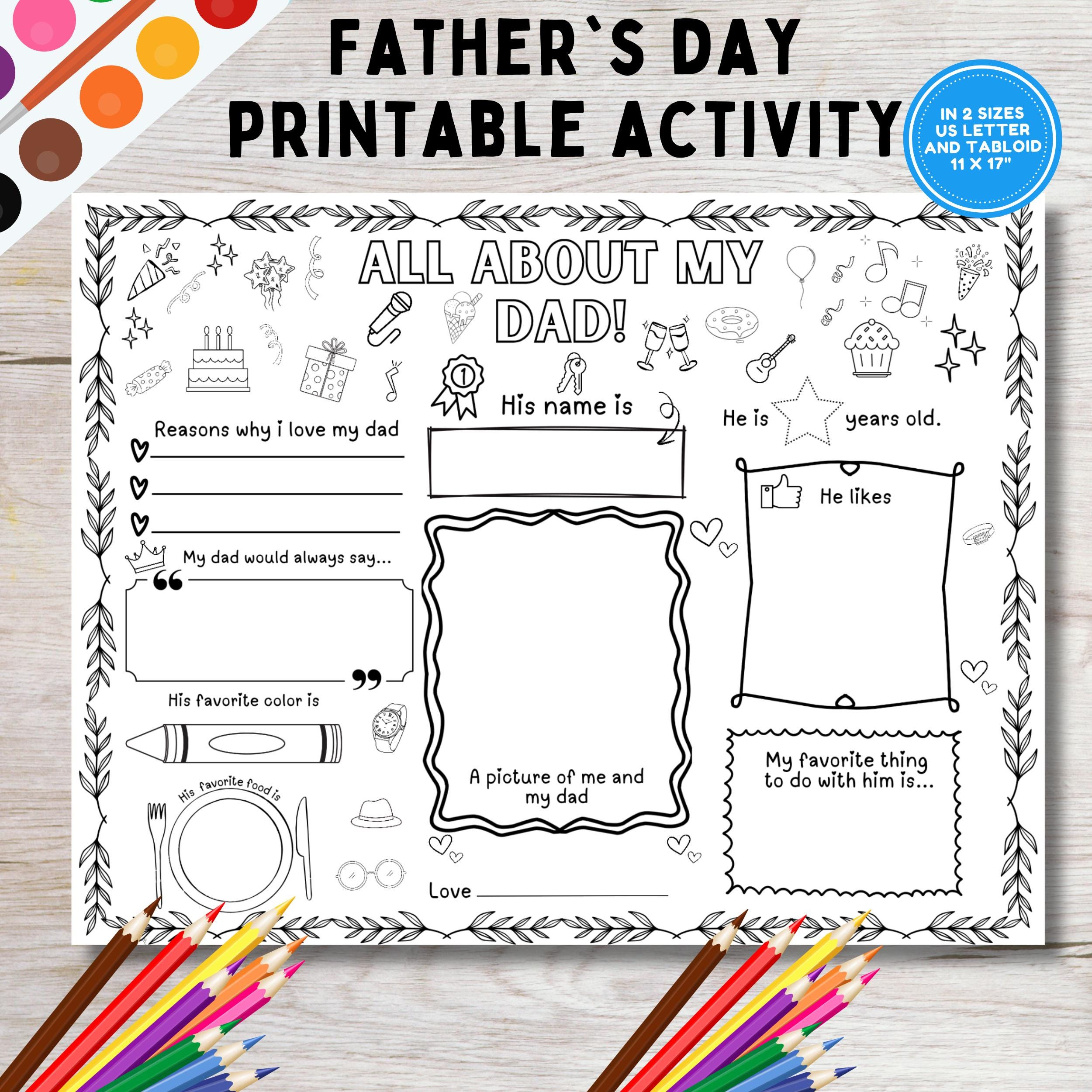 All About My Dad Printable Fathers Day Questionnaire Dad Gift From Kids ...
