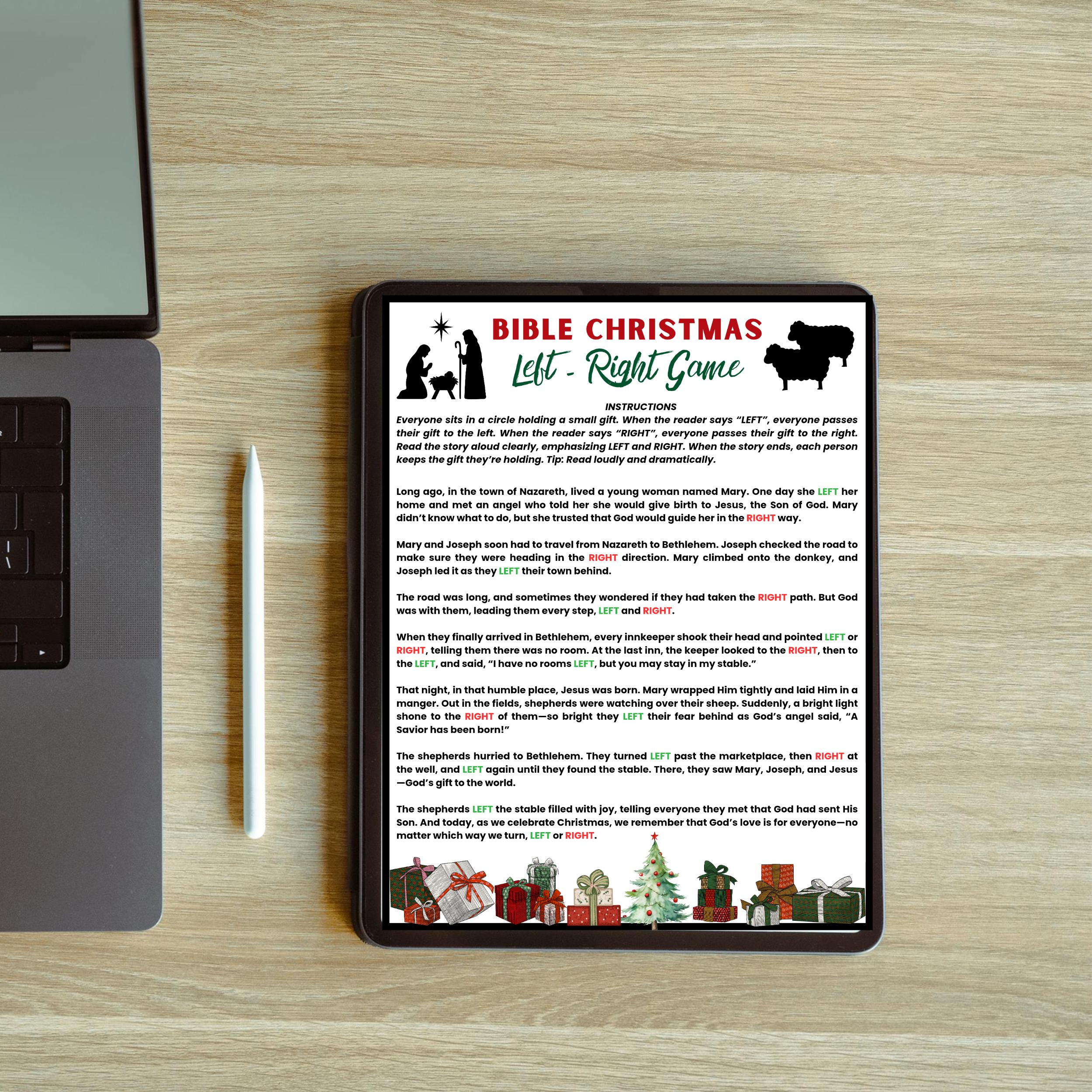 Bible Christmas Left Right Game | Nativity Story Prayer Printable for ...