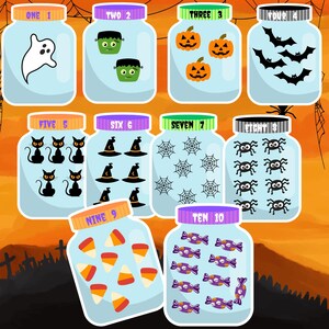 Halloween Counting Activity for Kids, Fall Activity Number Sorting Jars ...