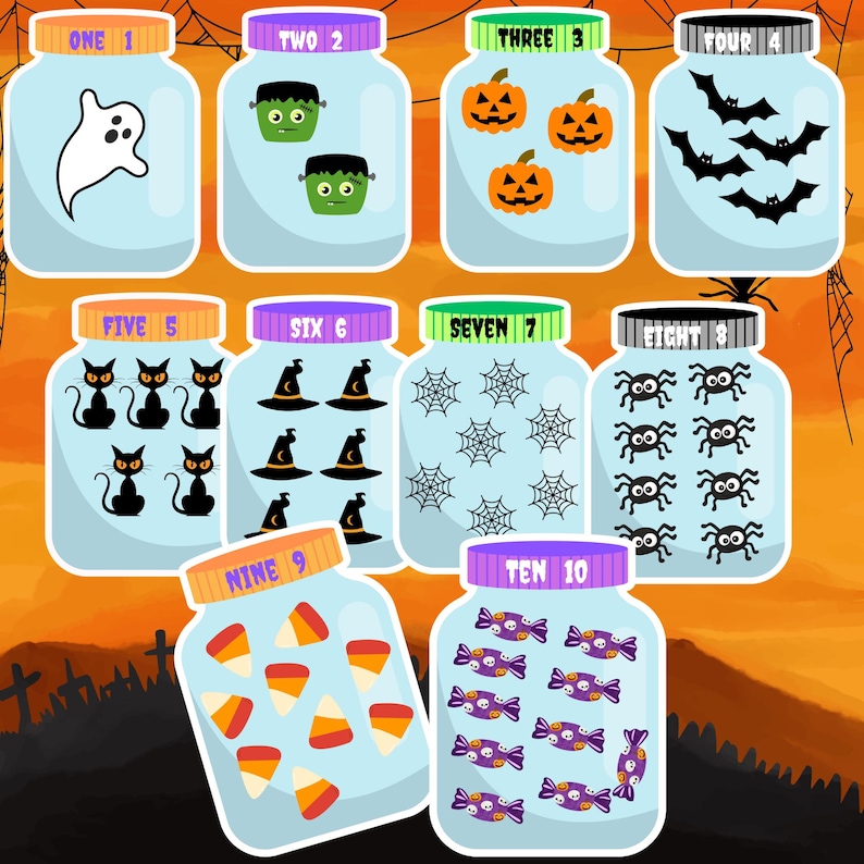 Halloween Counting Activity for Kids, Fall Activity Number Sorting Jars ...