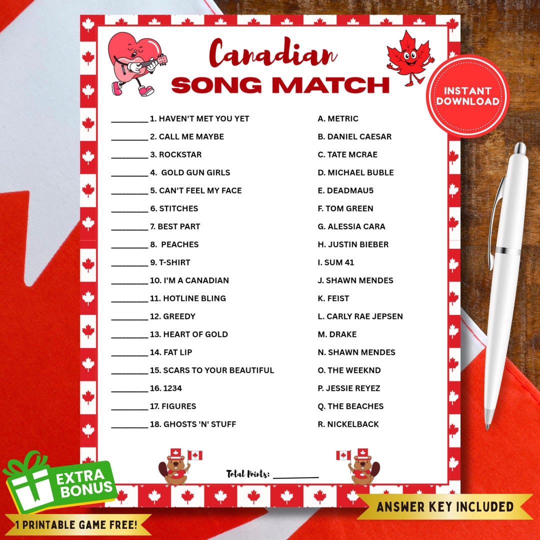Canada Day Song Match Game, Canadian Trivia (digital Download) - Etsy