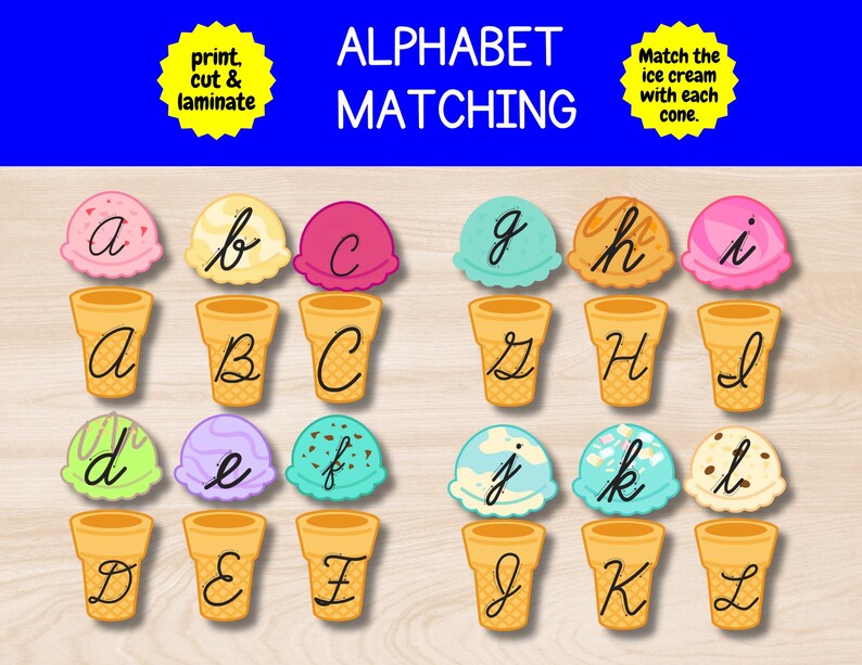 Cursive Alphabet Matching Game, Upper and Lowercase Letters (digital ...