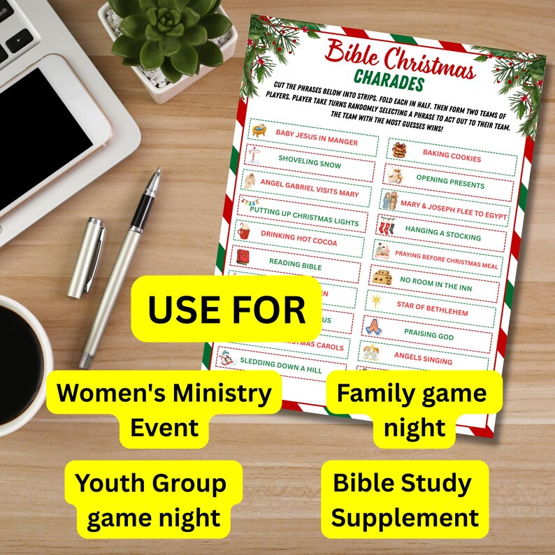 Bible Christmas Charades Game | Nativity Christian Printable for Church ...