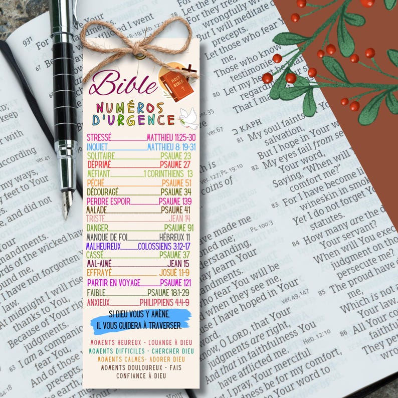 French Bible Bookmarks, Bible Emergency Numbers Bookmark , Emergency ...