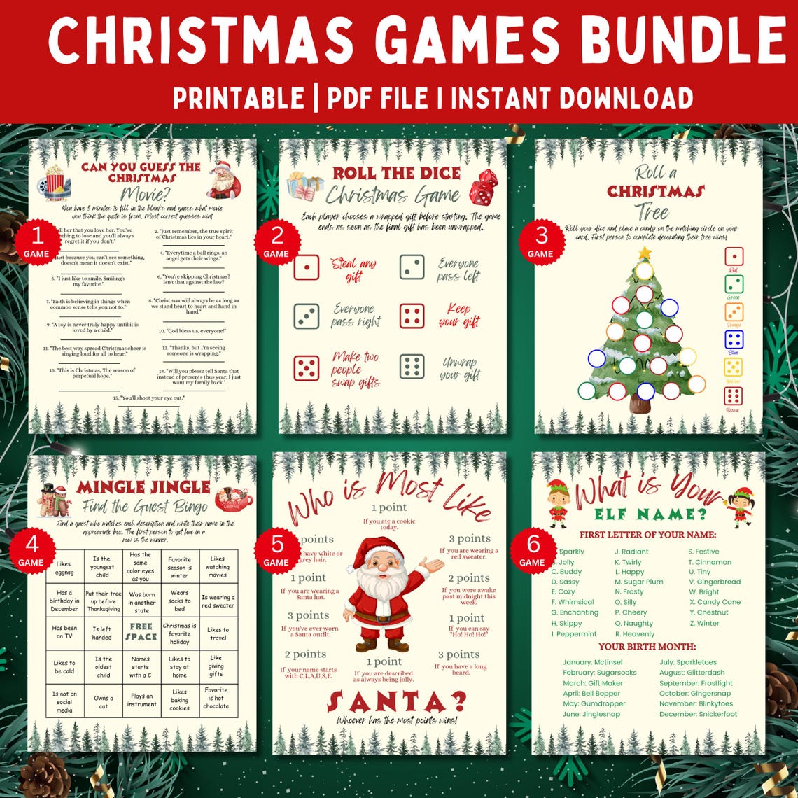 Printable Christmas Games Bundle | Family Holiday Party (PDF) - Etsy