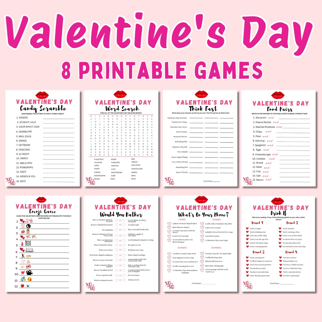 Valentine's Day Games Bundle, 8 Printable Party Games (PDF) - Etsy