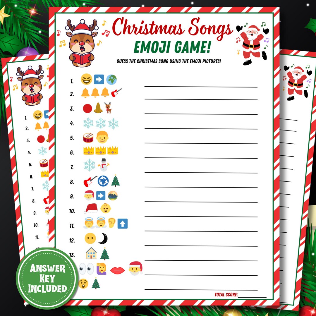 Christmas Songs Emoji Game, Printable Holiday Music (digital Download ...