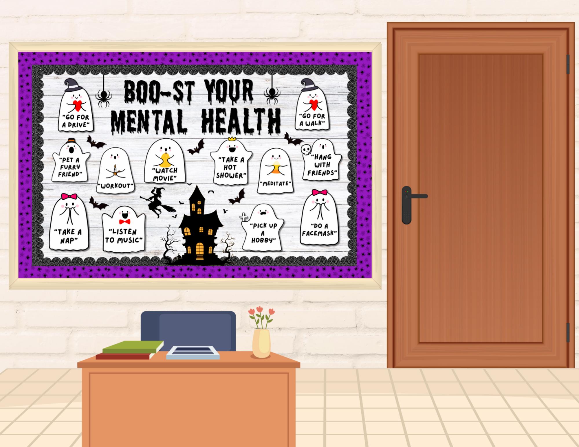 Halloween Mental Health Bulletin Board Kit | School Nurse Classroom ...