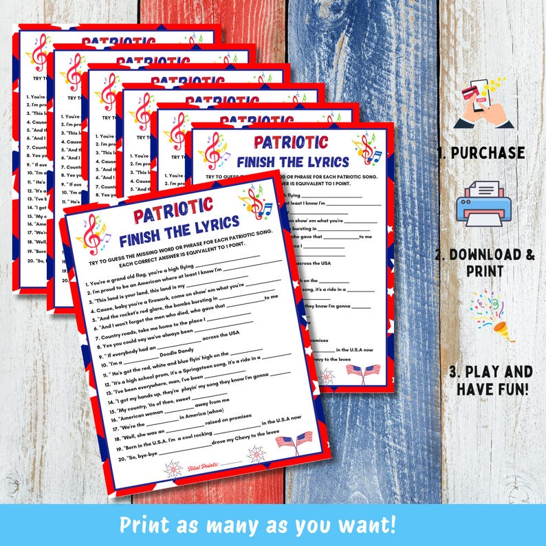4th of July, Patriotic Finish the Lyrics Game, Patriotic Trivia ...