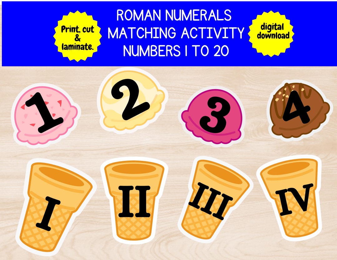 Roman Numerals, Learning Numbers to Roman Numerals 1-20, Ice Cream Math ...