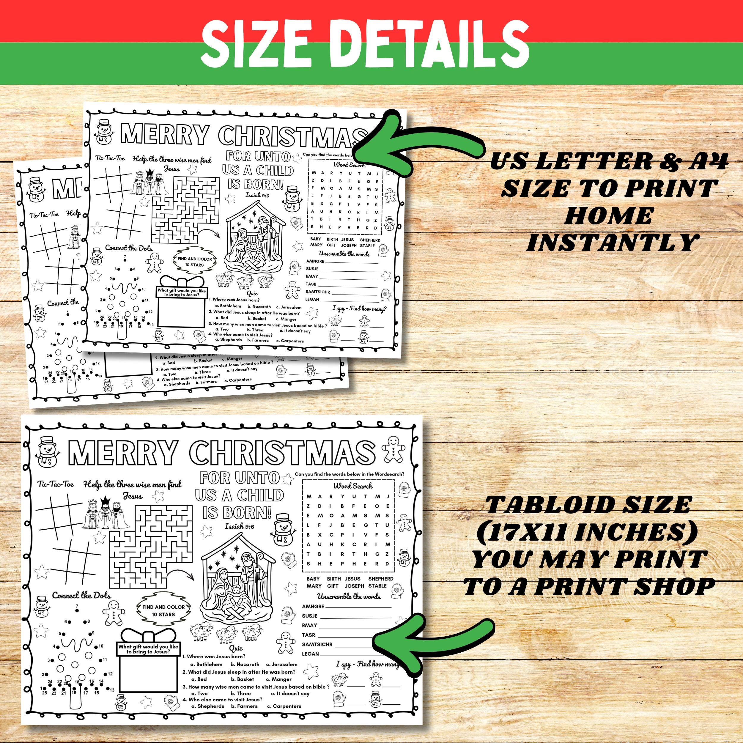 Christmas Activity Placemat for Kids, Nativity Bible Craft (printable ...