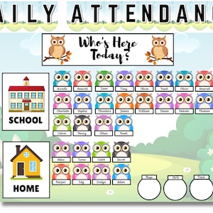 Owl-themed Attendance Chart Bulletin Board | Daily Attendance Chart L ...