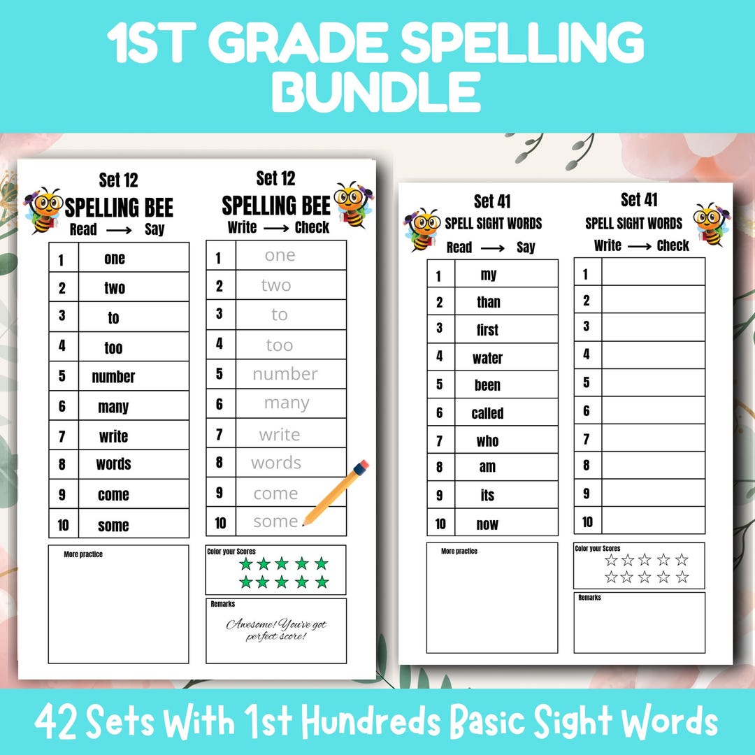 1st Grade Spelling & Sight Words Practice (PDF File) - Etsy