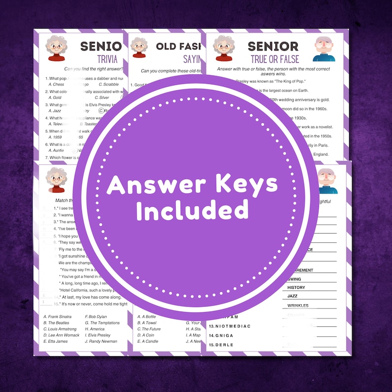Printable Senior Games Bundle, 12 Fun Group Activities (digital ...