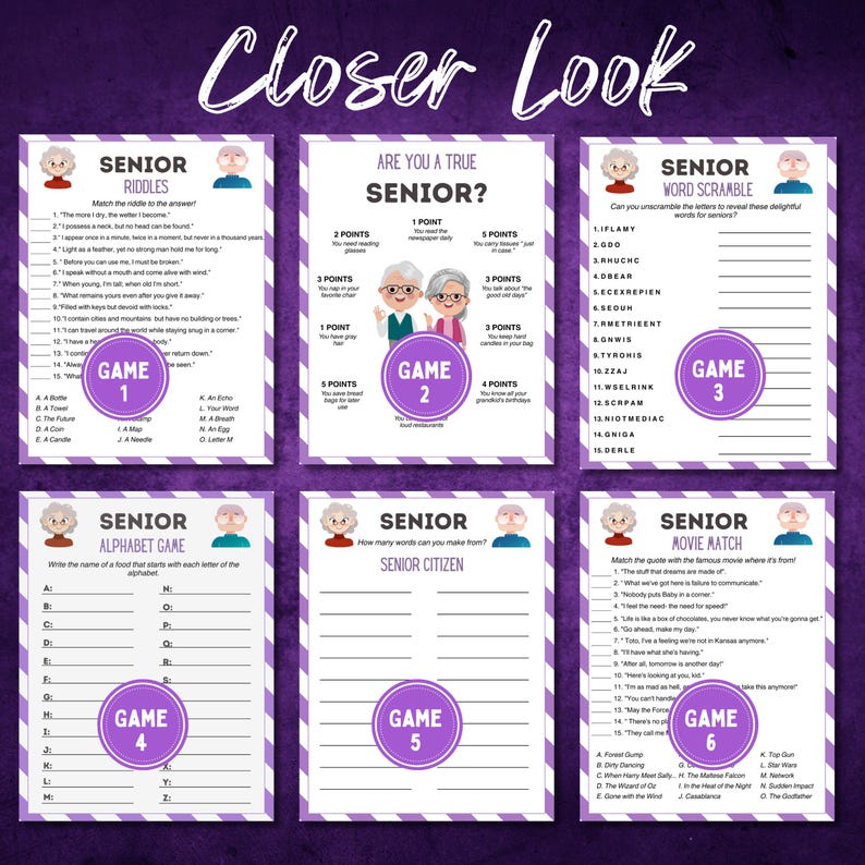 Printable Senior Games Bundle, 12 Fun Group Activities (digital ...