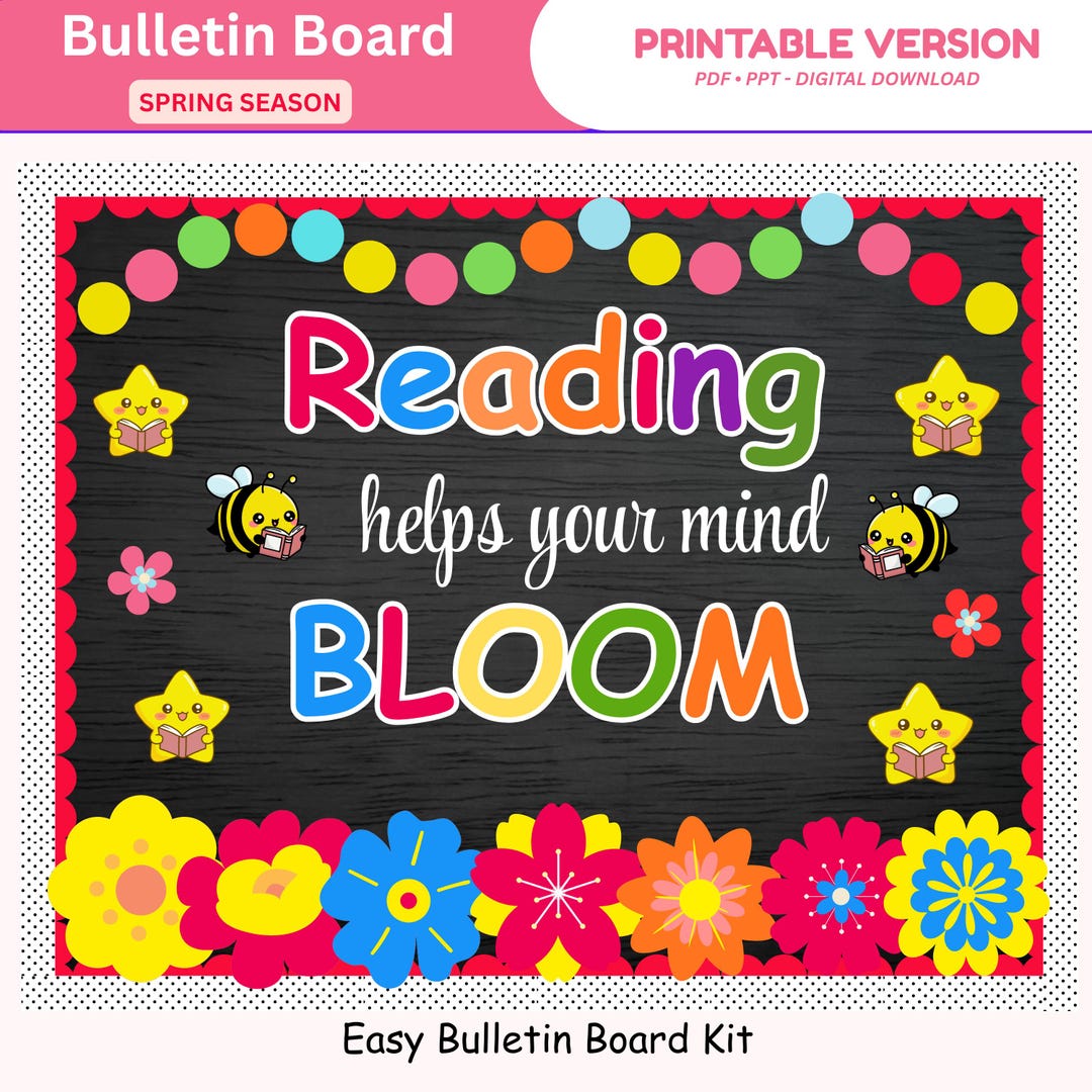 Spring Bulletin Board Kit | Reading Helps Your Mind Bloom | (digital ...