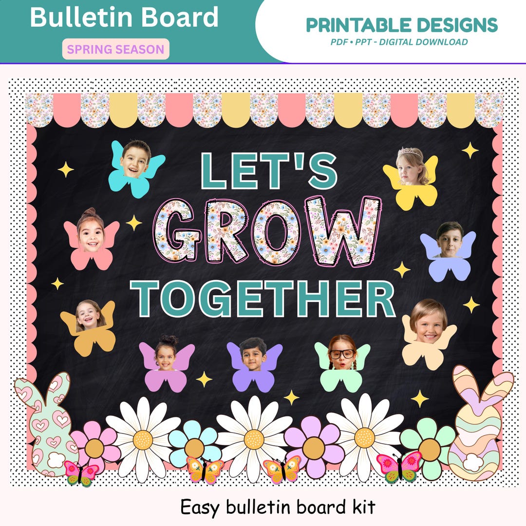 Let's Grow Together Spring Bulletin Board Kit – Floral Butterflies ...