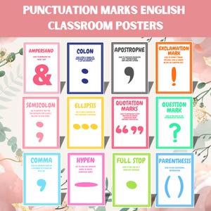 Punctuation Marks Posters, English Classroom Posters, Set of 12 Posters ...