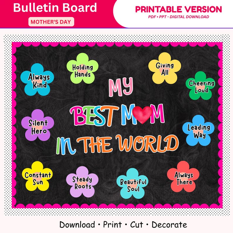Mother's Day Bulletin Board Kit: Mom in World, Classroom Decor (digital ...