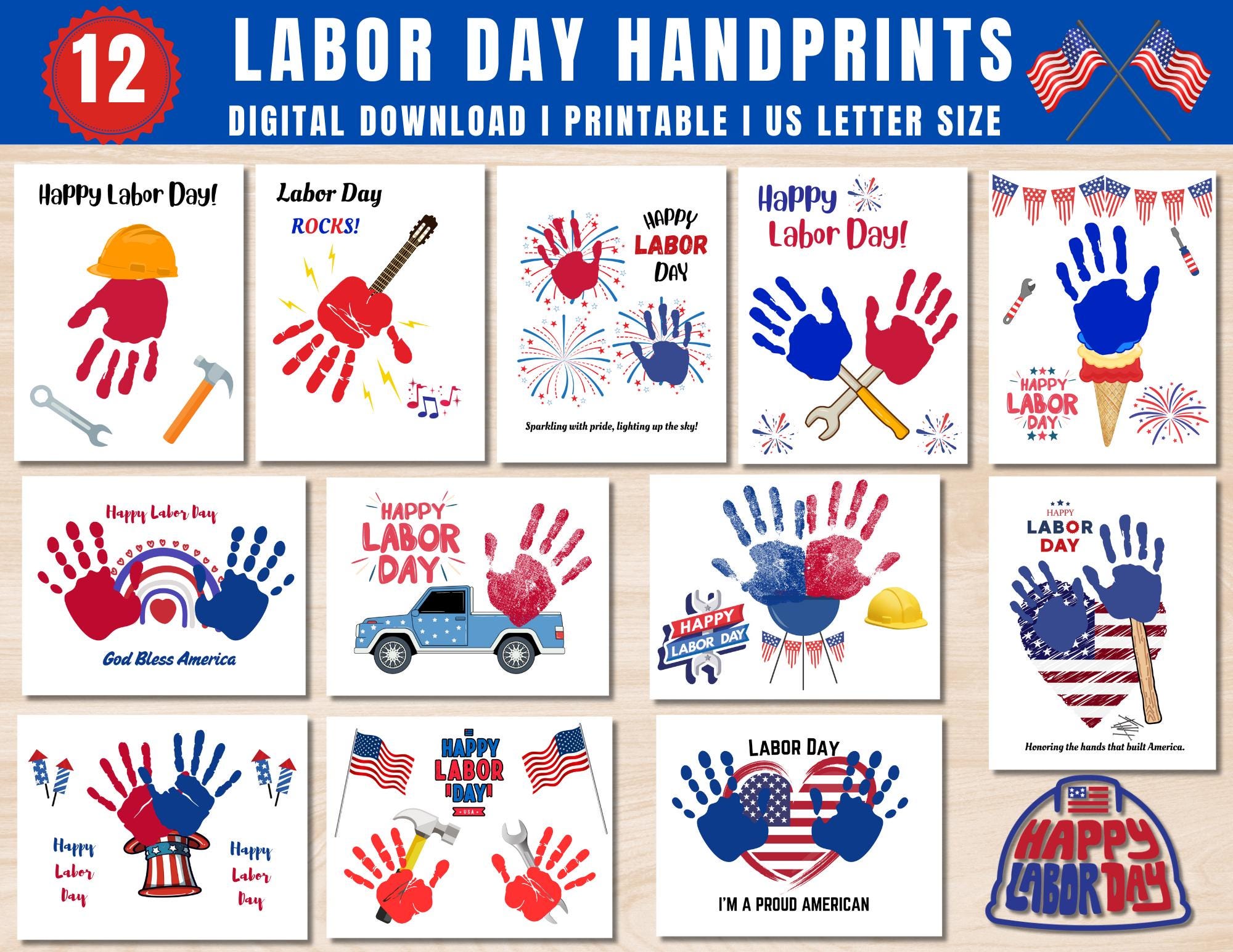 Labor Day Handprint Craft, Printable Labor Day Card, Patriotic ...